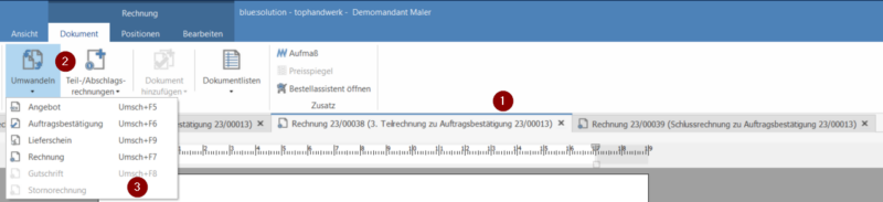 So erstellen Sie Stornorechnungen in der Handwerkersoftware | blue:solution software GmbH