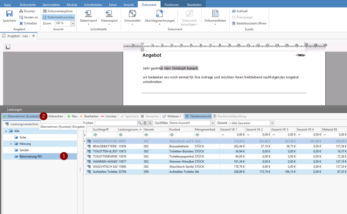 Leistungen schneller ins Angebot einfügen – Arbeiten mit dem Leistungsverzeichnis | blue ...