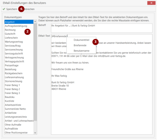 E-Mail Vorlagen für Ihre Angebote, Aufträge und Rechnungen einrichten - blue:solution software GmbH