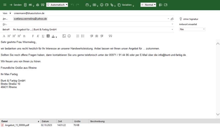 E-Mail Vorlagen für Ihre Angebote, Aufträge und Rechnungen einrichten | blue:solution software GmbH